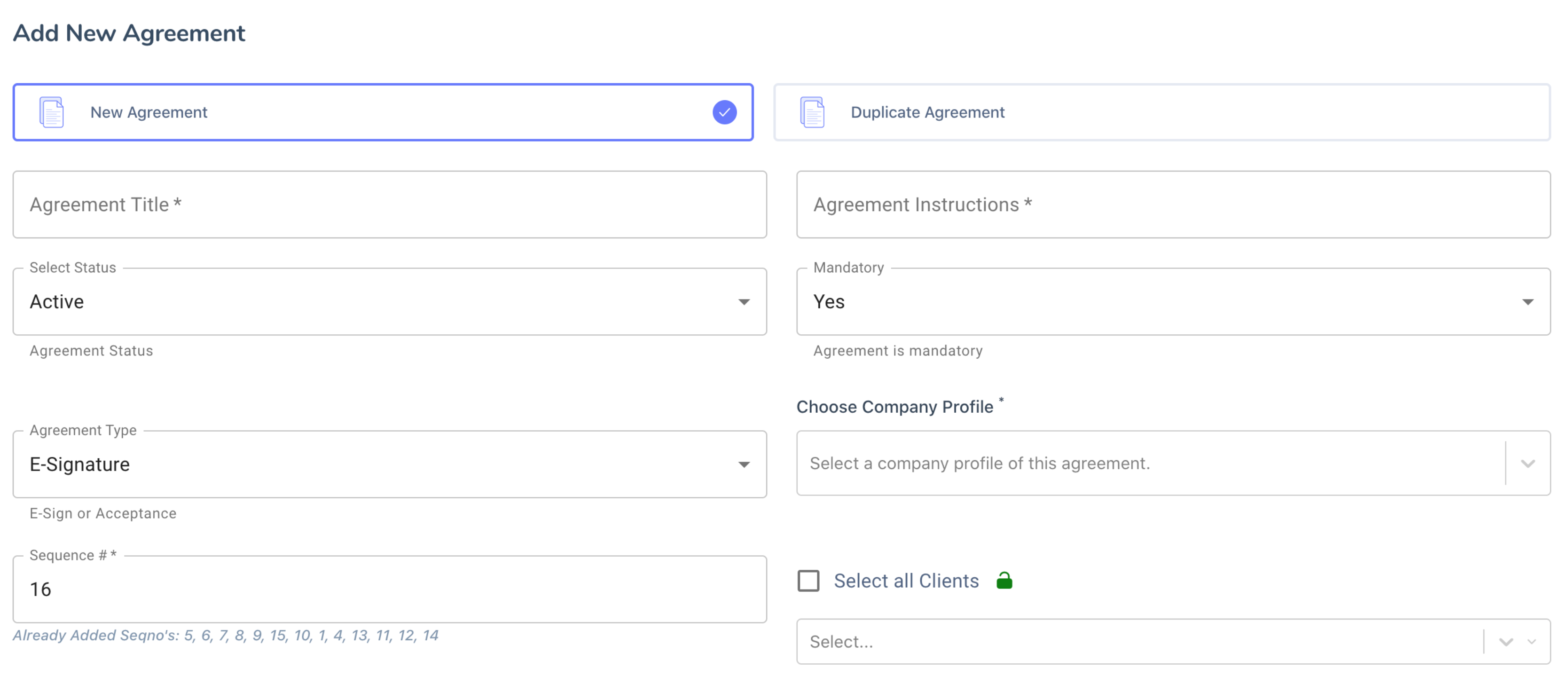 Steps to Add New Agreements for Clients – OnBoardSoft LLC
